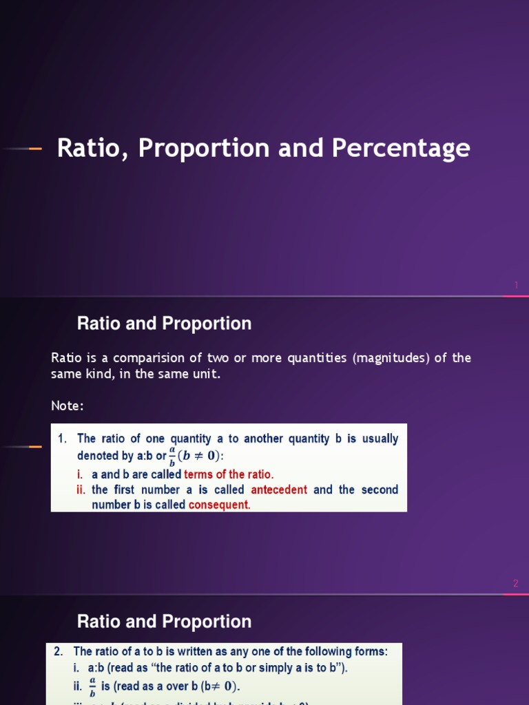 Ratio Proportion And Percentage Lesson 1 Pdf