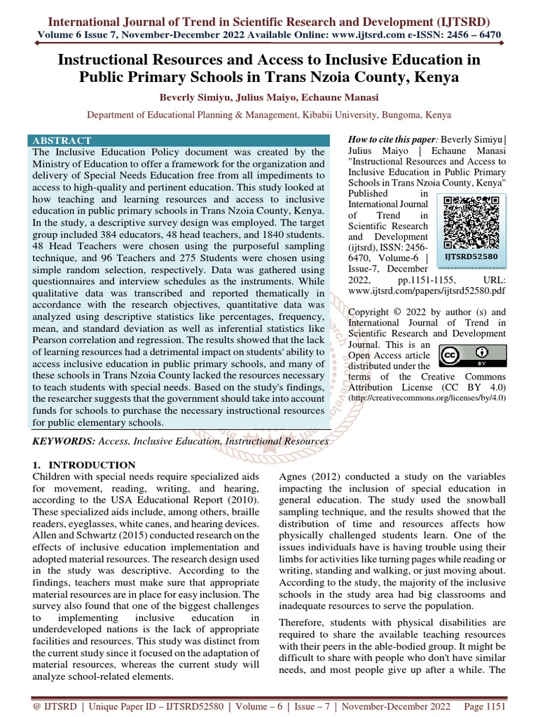 Instructional Resources and Access To Inclusive Education in Public ...