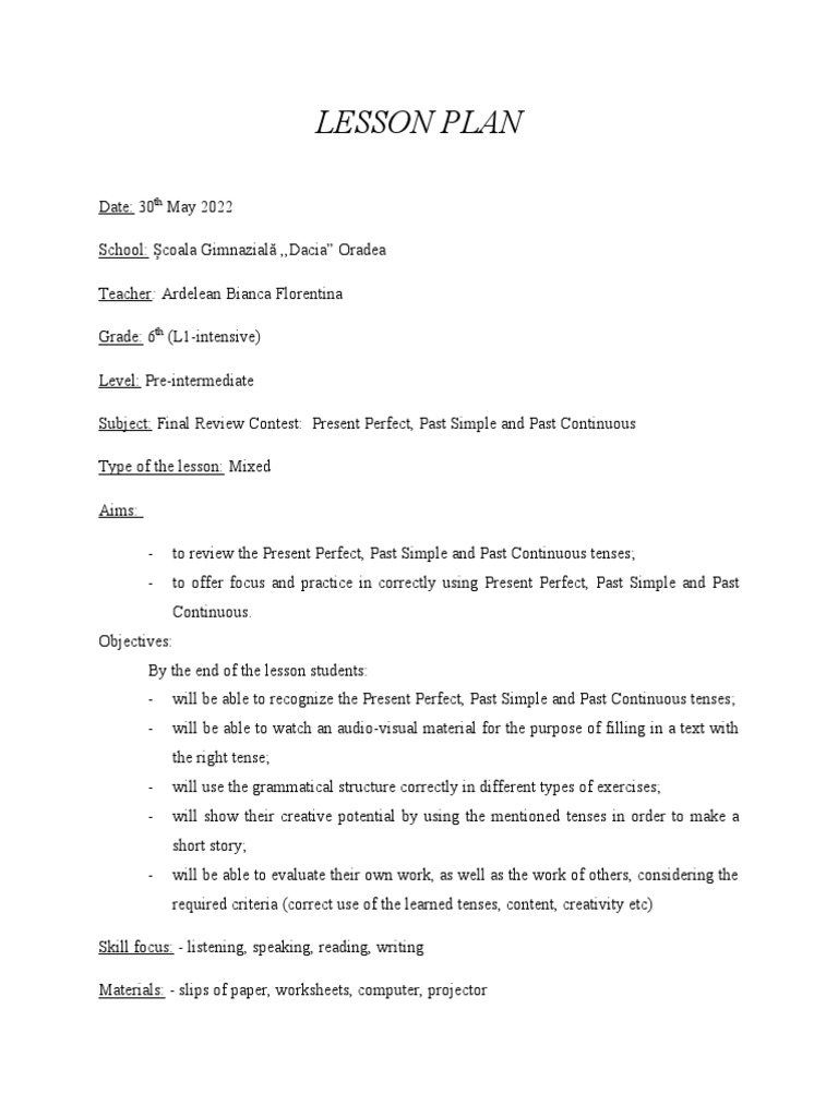 Lesson PLan VI-Reviewing Past Simple, Past Continuous and Present ...
