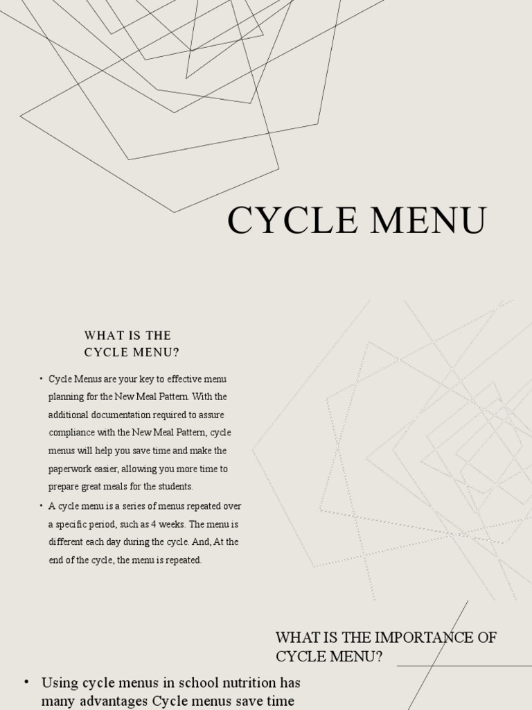 Cycle Menu PPT (Grade 12) | PDF | Menu | Foods