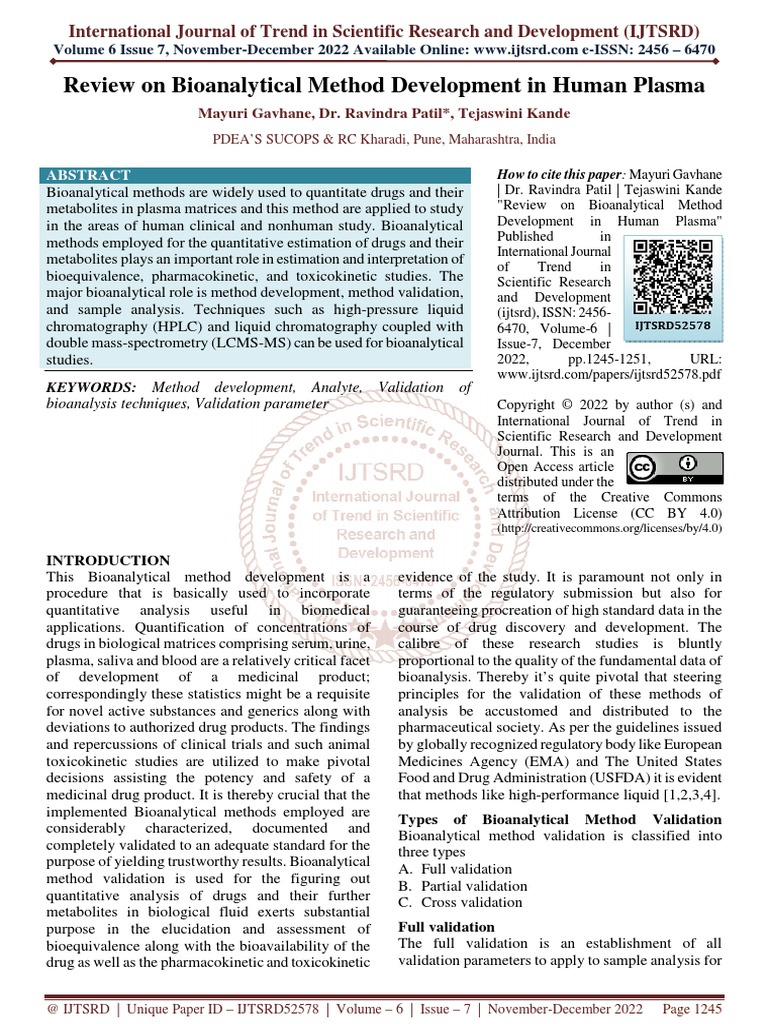 Review On Bioanalytical Method Development in Human Plasma | Download Free PDF | Detection Limit ...