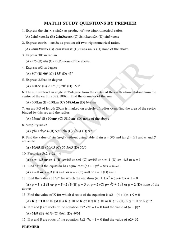 MAT 111. (MR - Humble PDF Archive) | Download Free PDF | Elementary ...