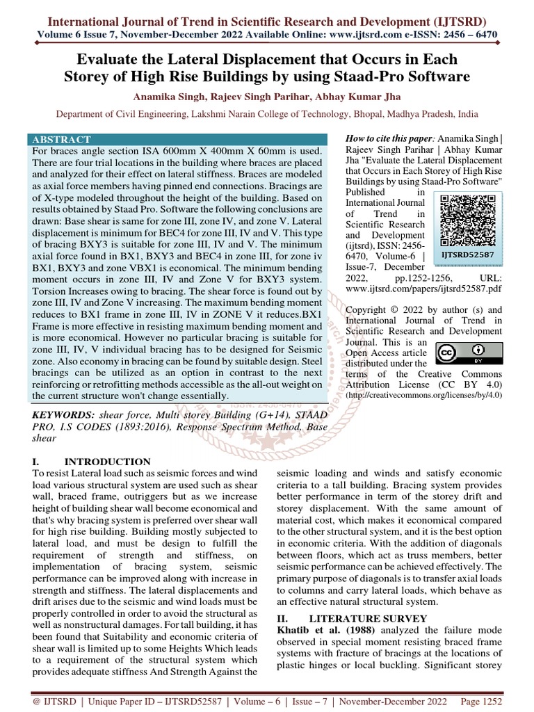 Evaluate The Lateral Displacement That Occurs in Each Storey of High Rise Buildings by Using ...