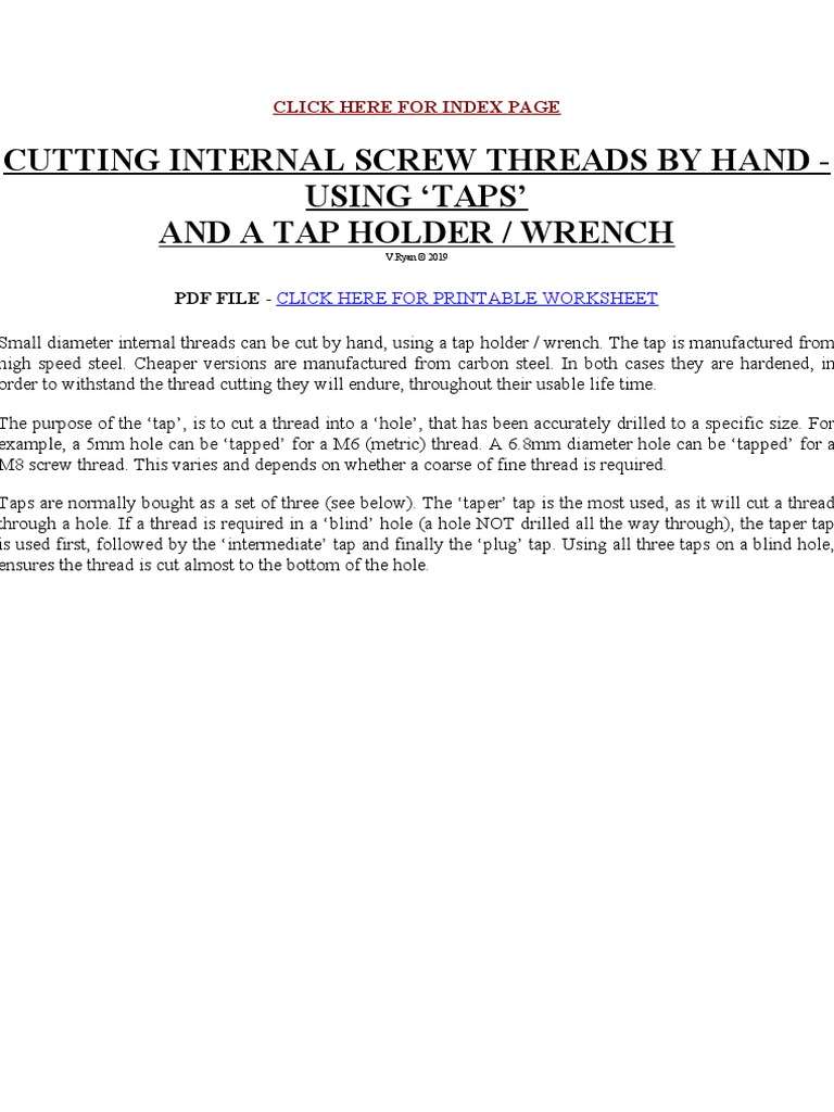 Cutting Internal Screw Threads | PDF | Screw | Metalworking