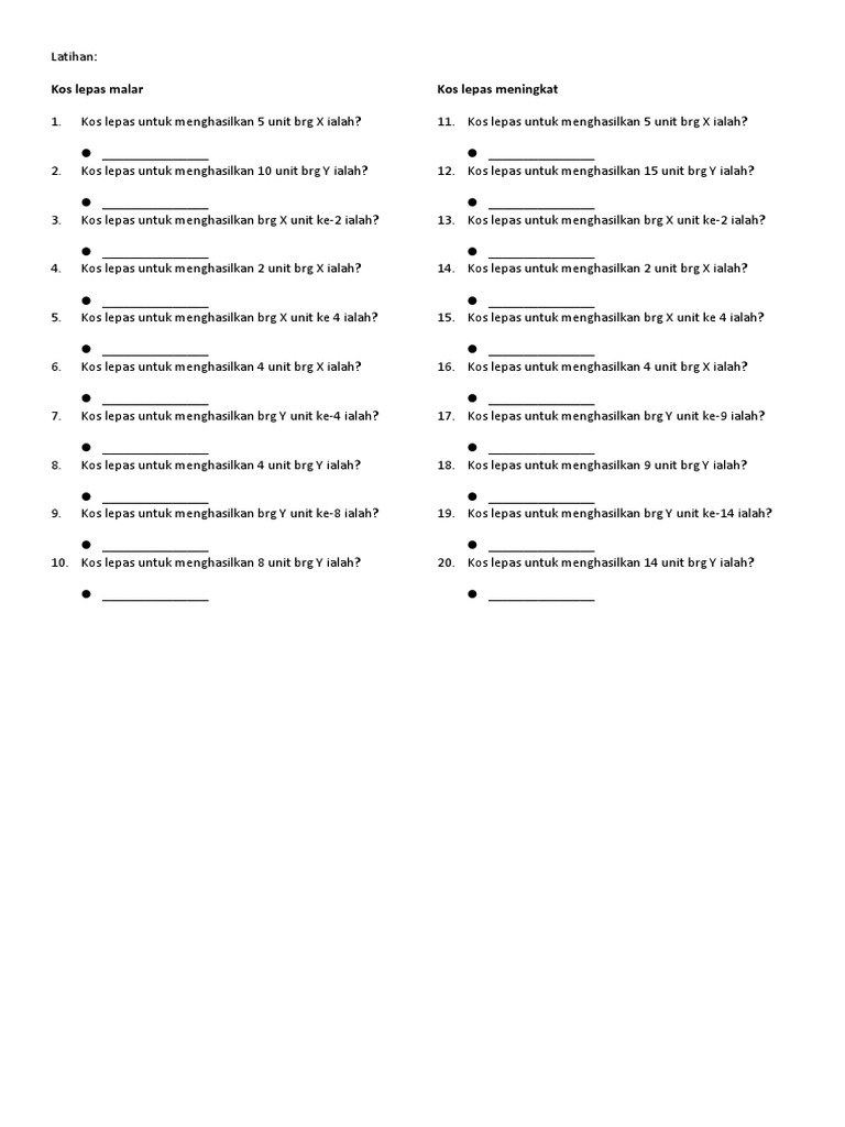 Kos Lepas (Latihan) | PDF