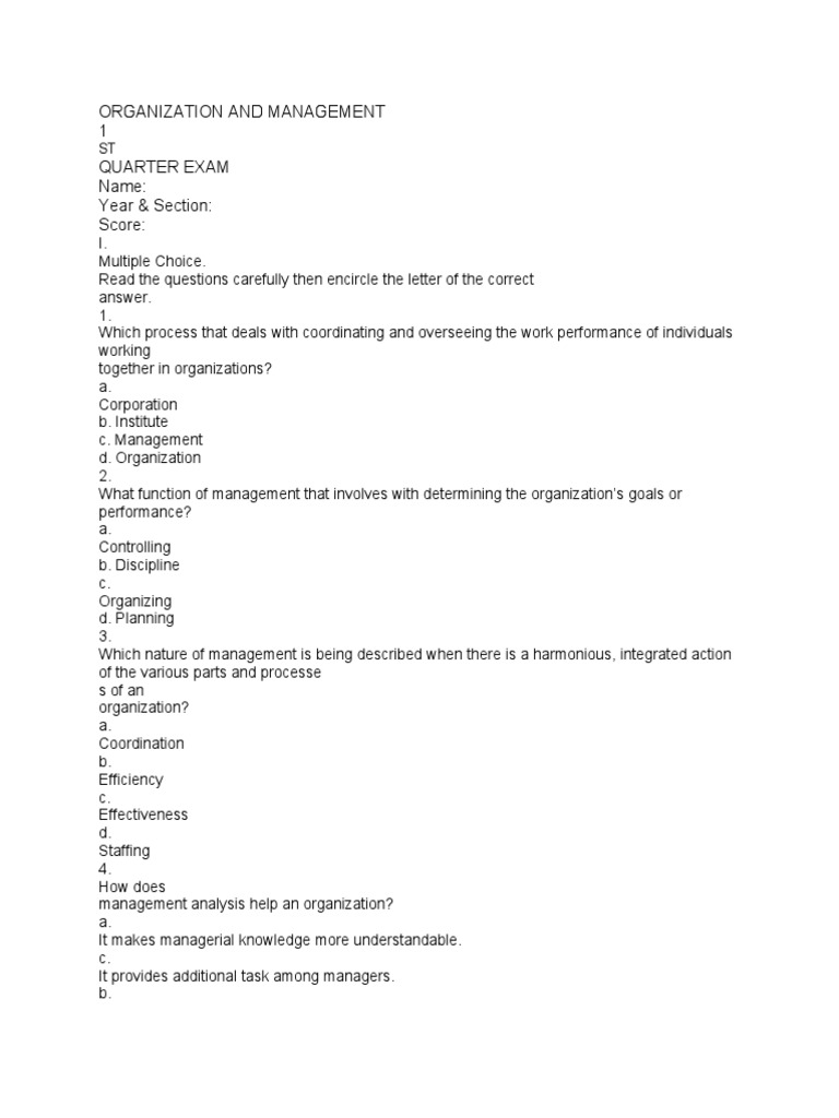 Organization and Management Exam Review | PDF | Organizational ...