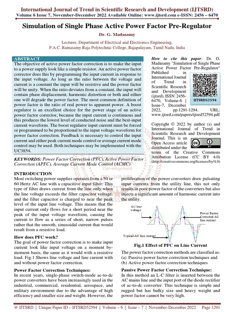 Simulation of Single Phase Active Power Factor Pre Regulator | PDF ...