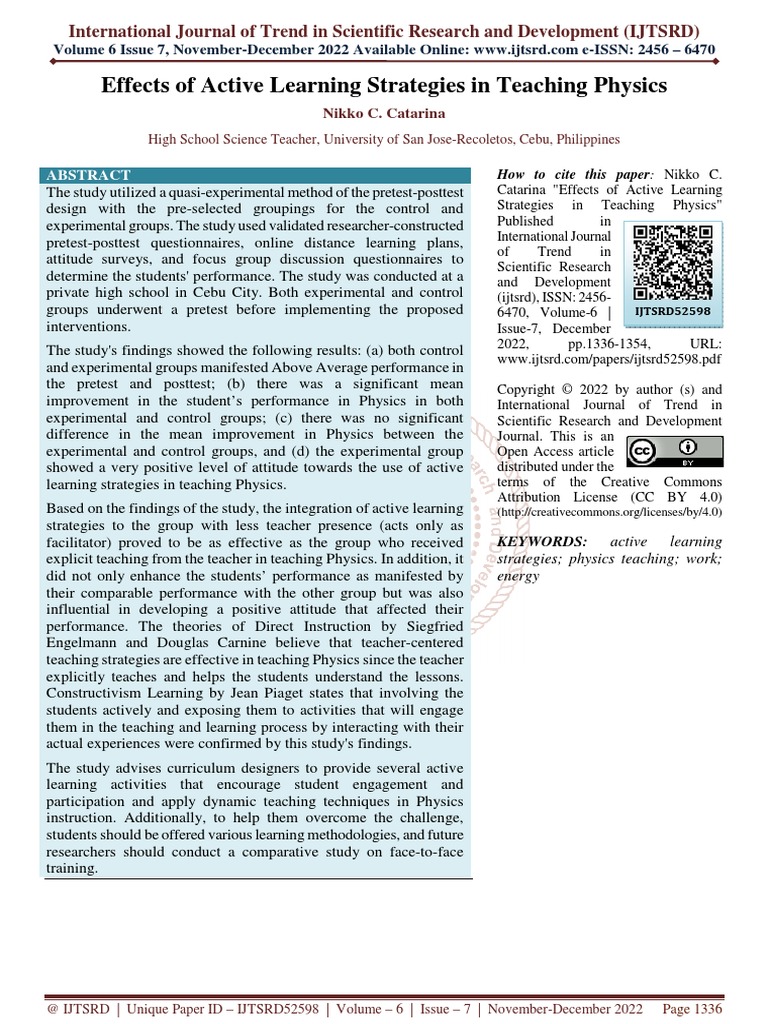 Effects of Active Learning Strategies in Teaching Physics | Download Free PDF | Teaching Method ...