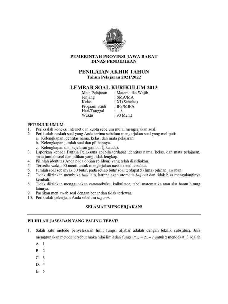 Soal PAT MTK | PDF | Metode & Bahan Ajar