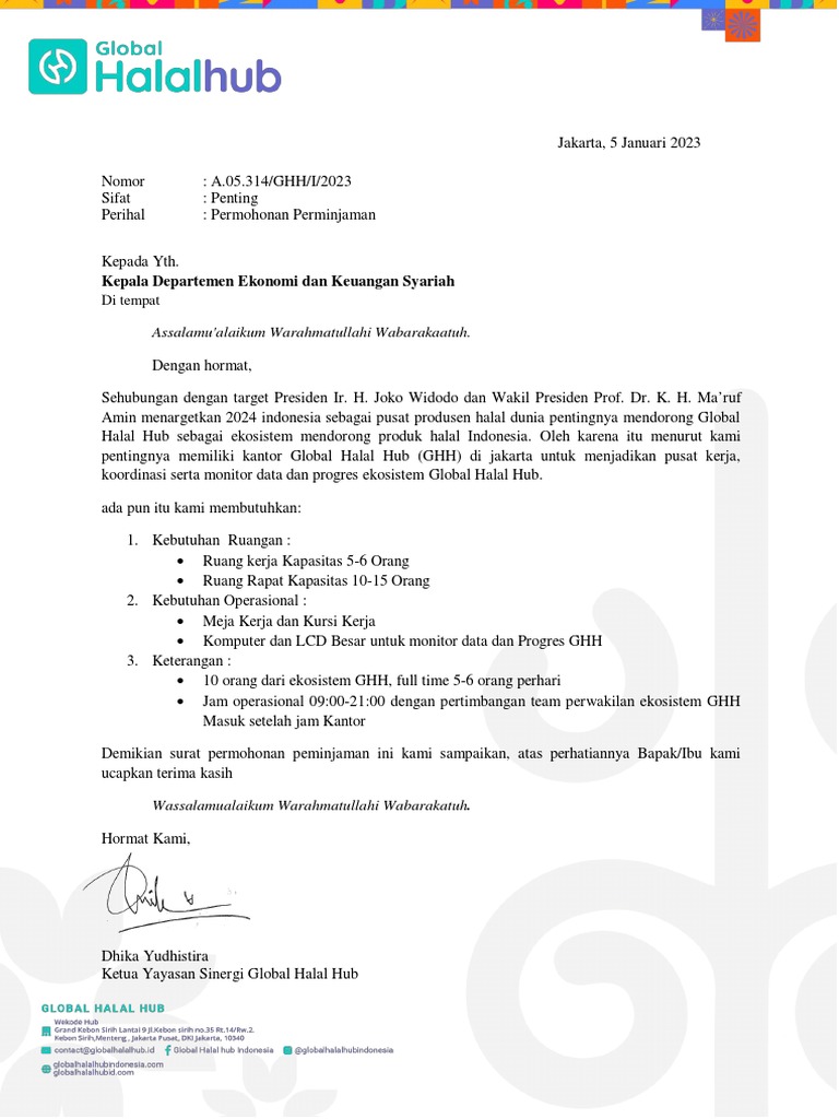 Surat Permohonan Peminjaman Tempat | PDF