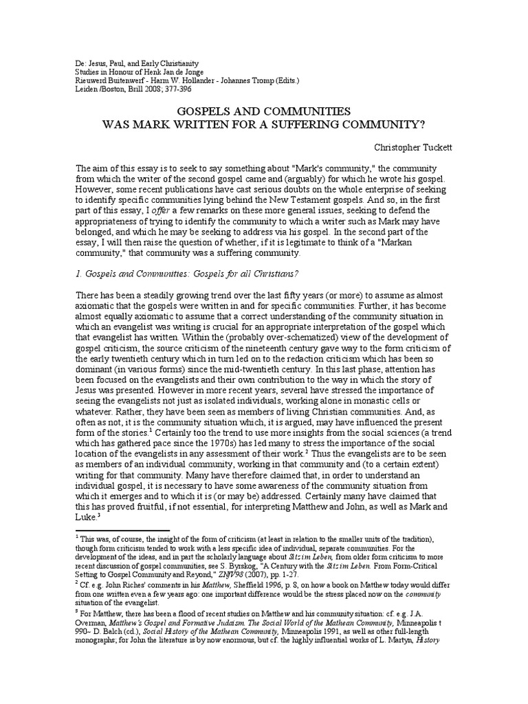 Tuckett, C. 2008 - Was Mark Written For A Suffering Community | PDF