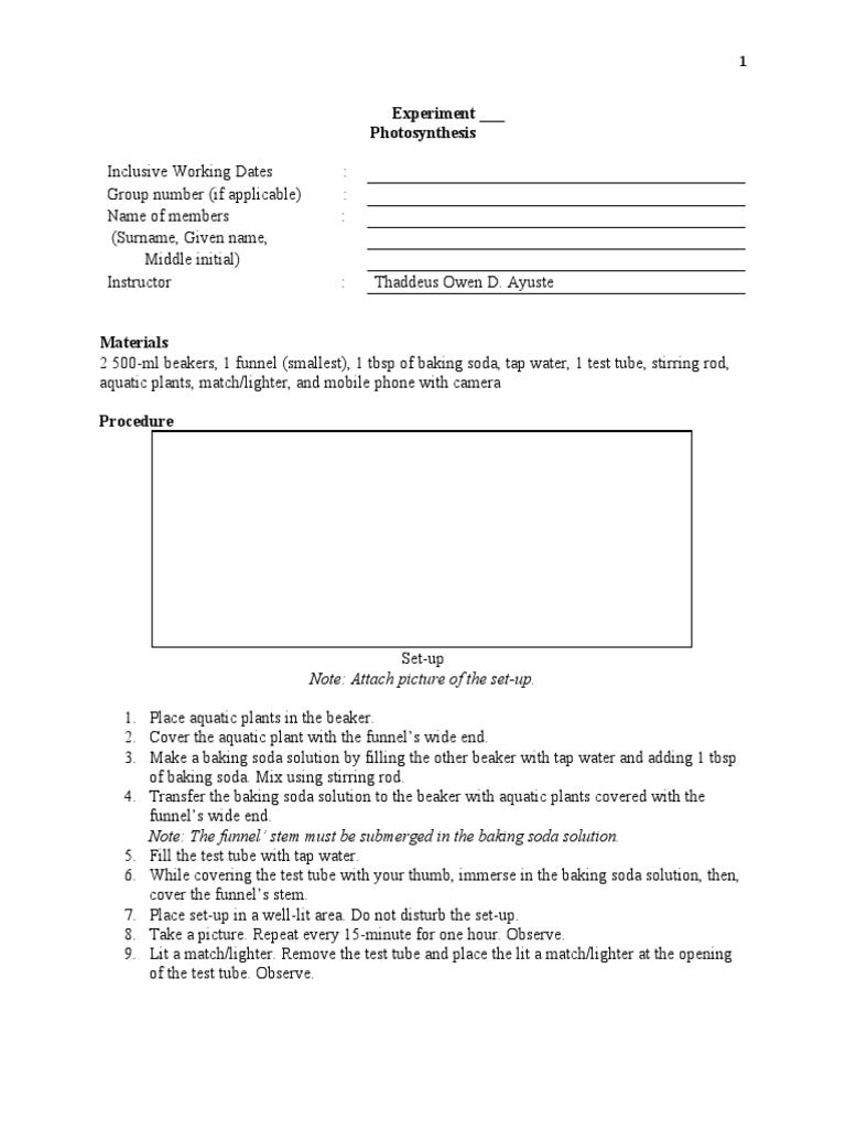 Test Tube Photosynthesis Experiment | PDF