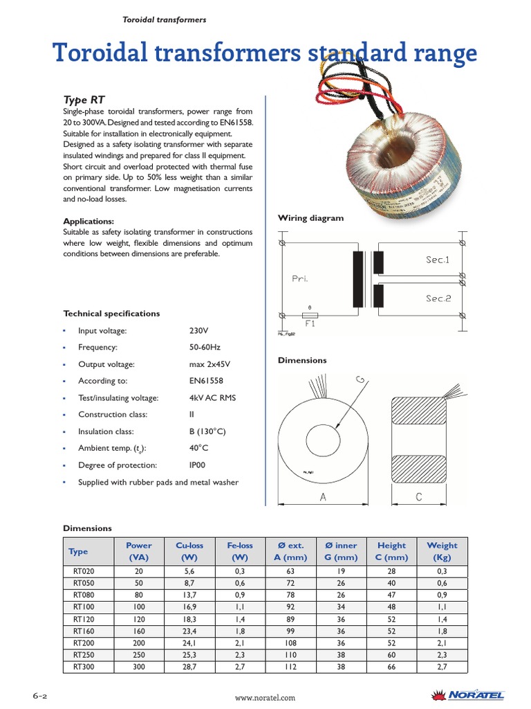 Toroidal Transformers Standard Range: Type RT | PDF | Transformer ...