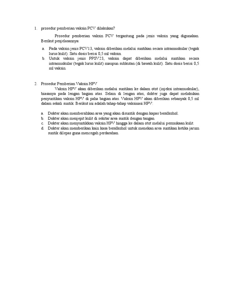 Prosedur Pemberian Vaksin PCV | PDF