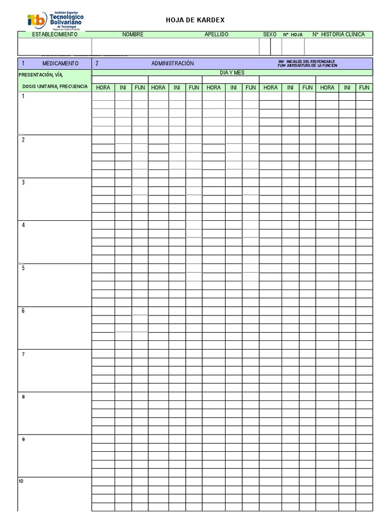 Hoja de Kardex para Administración de Medicamentos | PDF