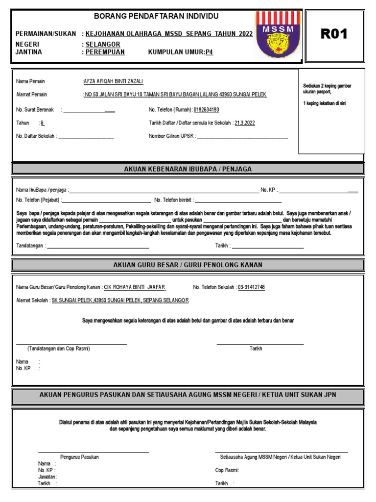 Borang R01 AFZA | PDF