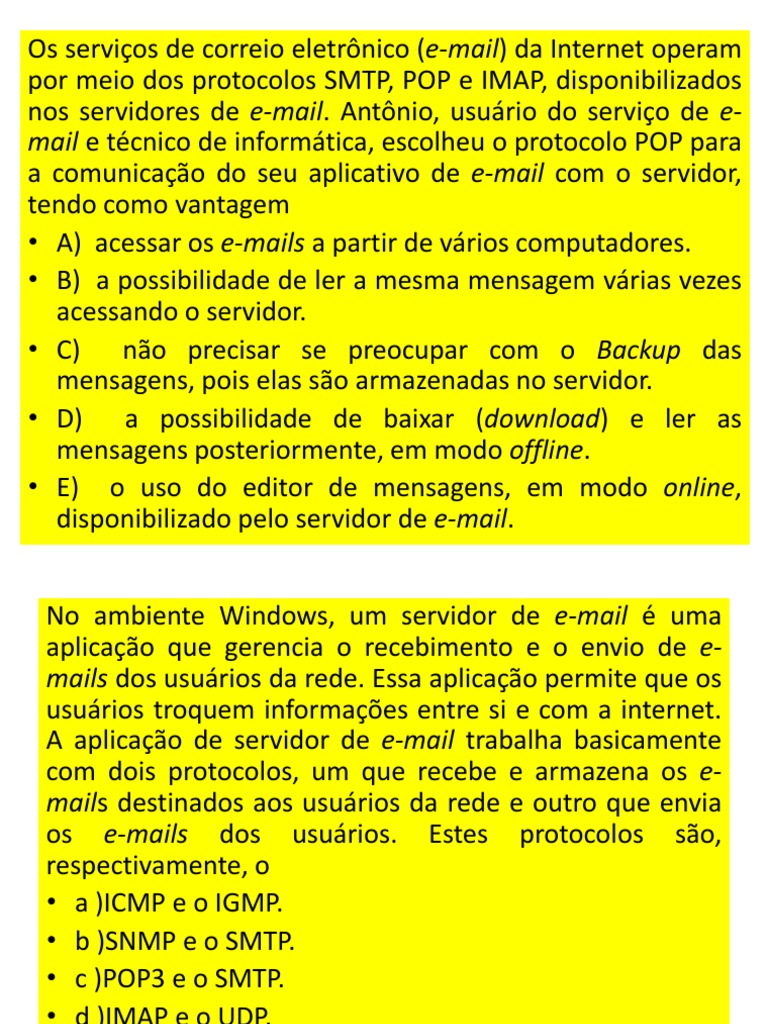 Questoes de Emal para Enviar | PDF | Servidor (informática) | Protocolo ...