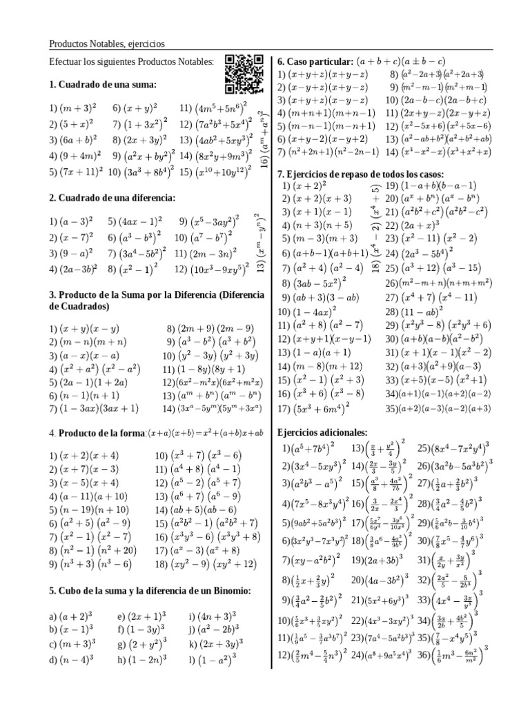 Ejercicios de Productos Notables | PDF | Métodos y materiales de enseñanza