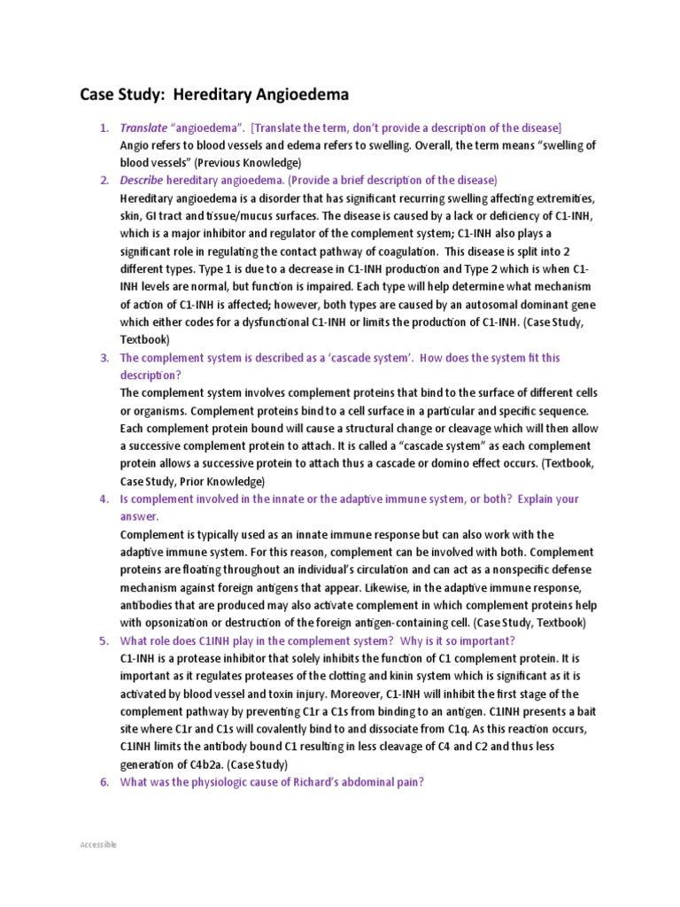 Hereditary Angioedema Case Study Notes | PDF | Complement System | Biology