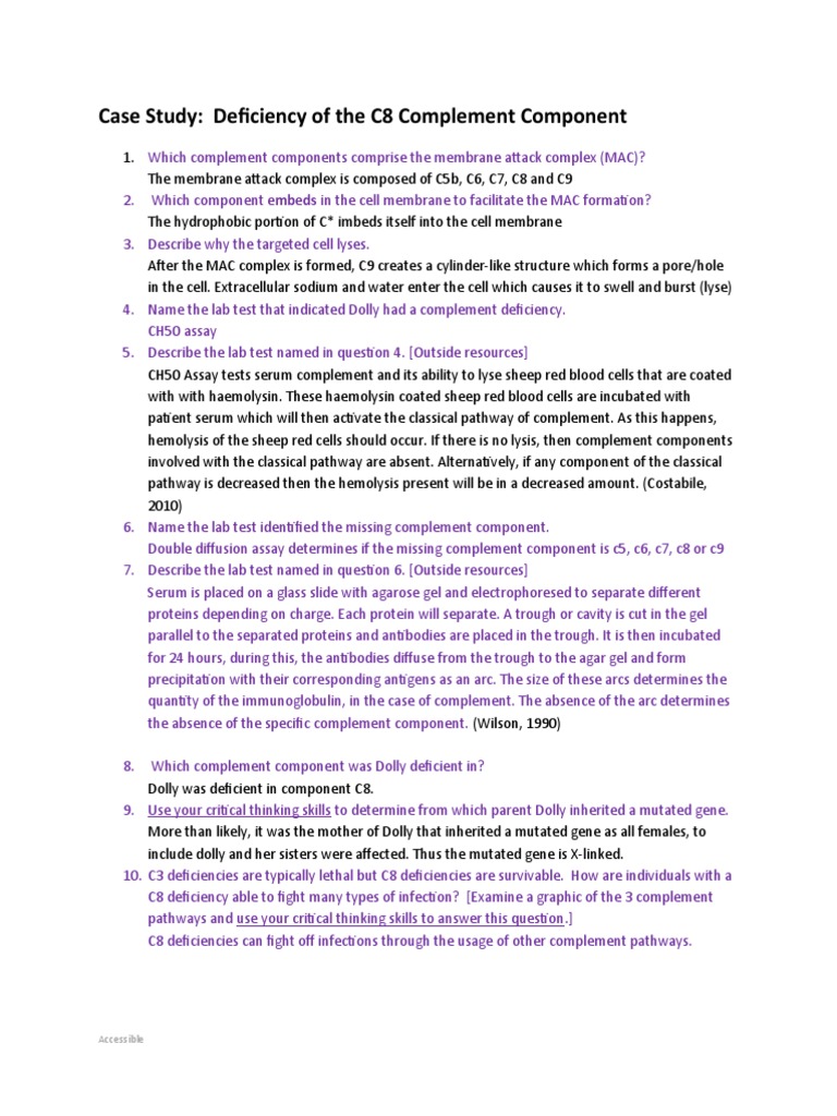 Deficiency of C8 Case Study Notes | PDF | Complement System | Biochemistry