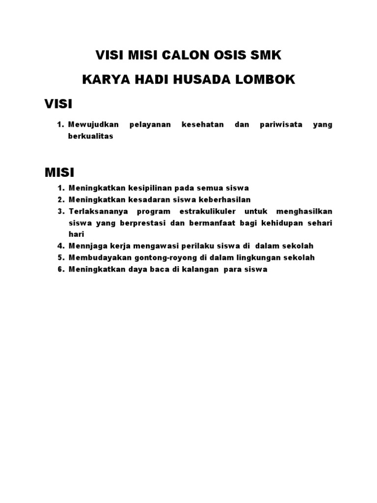 Visi Misi Calon Osis | PDF