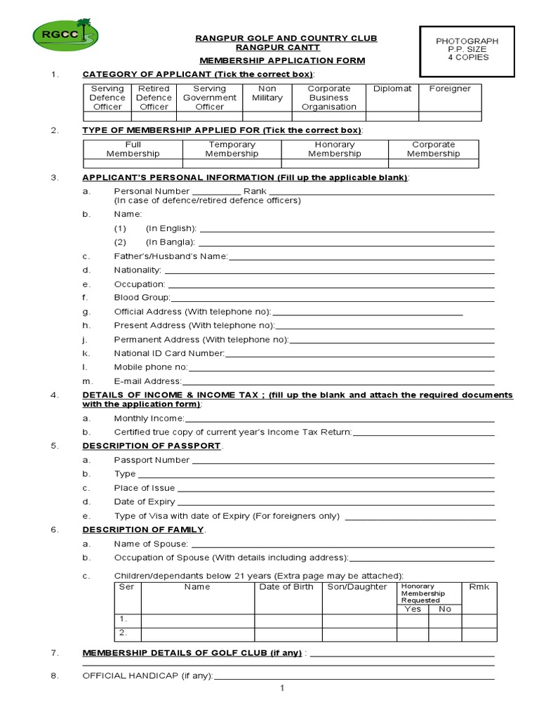 Membership Application Form RGCC | PDF | Identity Document | Passport