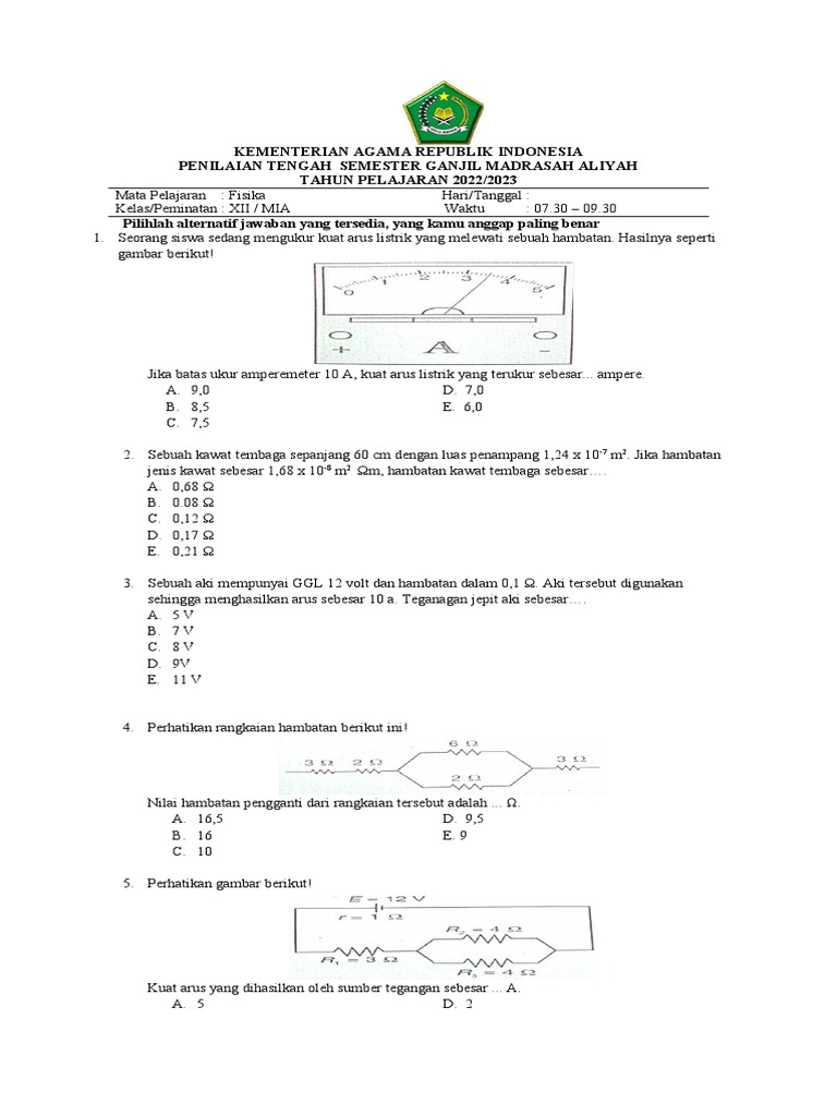 Soal PTS Fisika Xii Mia | PDF
