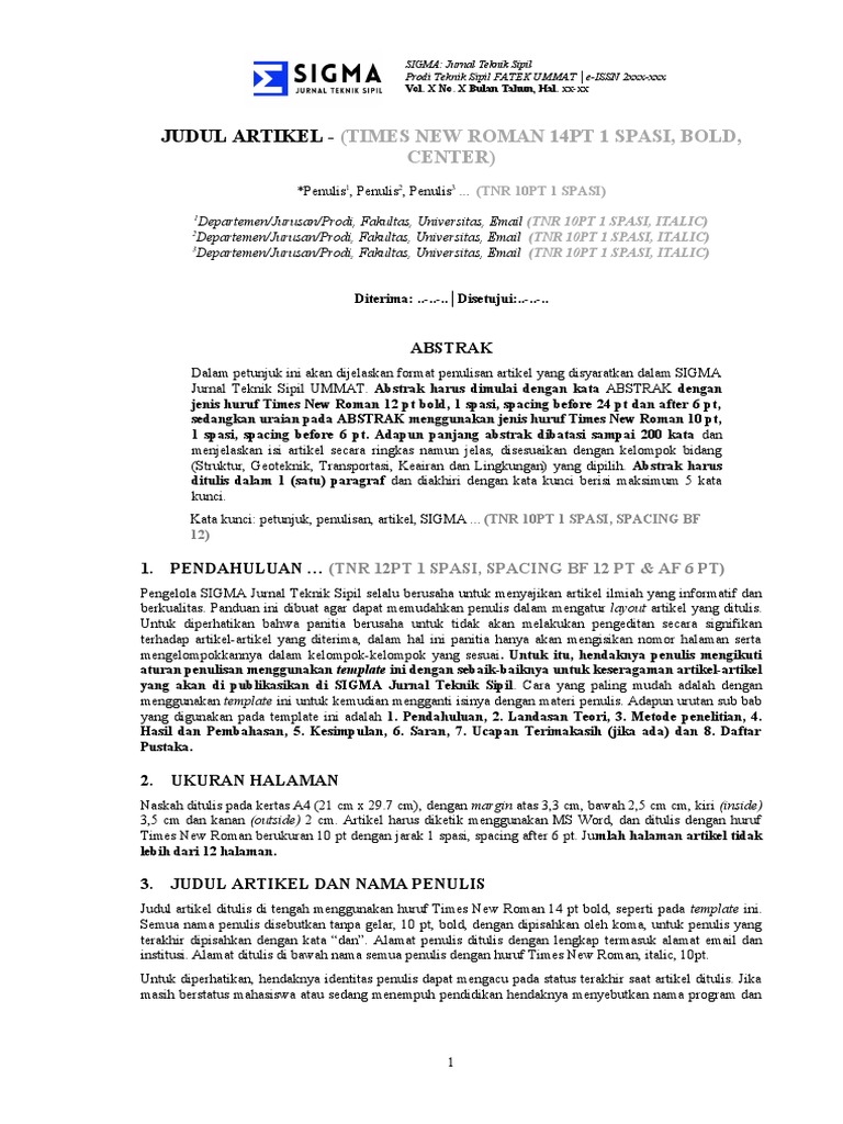 Template SIGMA Jurnal Teknik Sipil | PDF