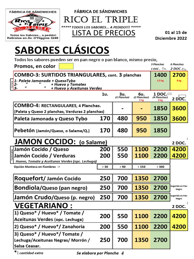 Lista de Precios - 1 Al 15 DIC 2022 | PDF | Alimentos | Cocina