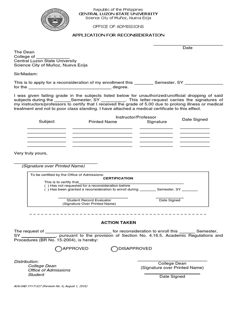 ACA - OAD.YYY.F.027 Application For Reconsideration | PDF
