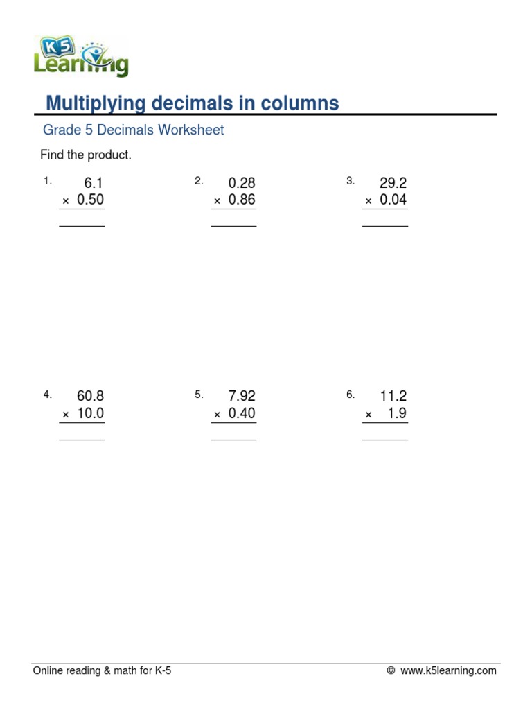 Grade 5 Multiplying Decimals Columns Adv B | PDF