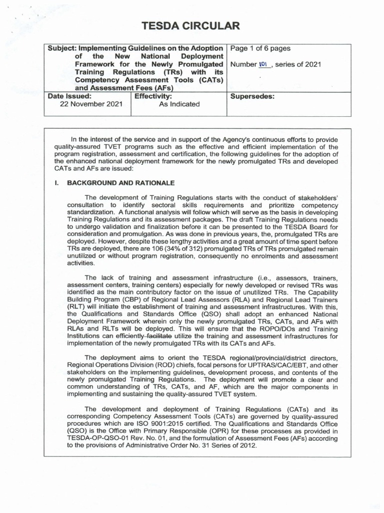 TESDA Guidelines for Training Regulations | PDF | Vocational Education