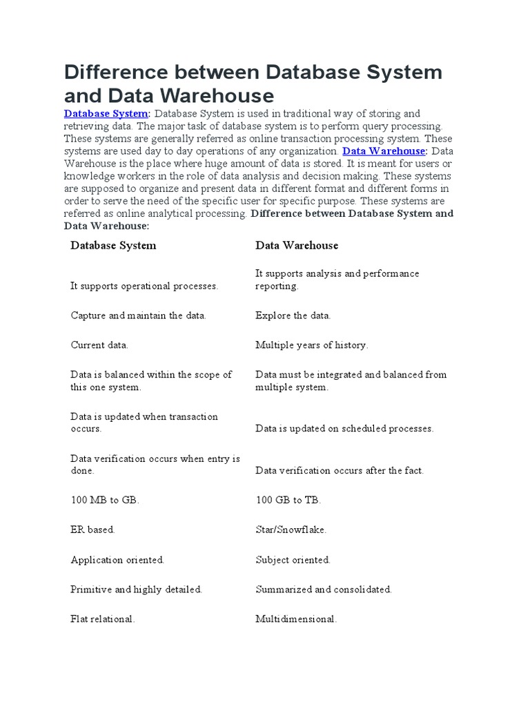 Database System and Data Warehouse | PDF | Data Warehouse | Databases