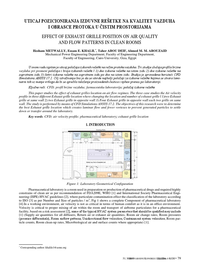 Effect of Exhaust Grille Position On Air Quality and Flow Patterns in Clean Rooms | PDF ...