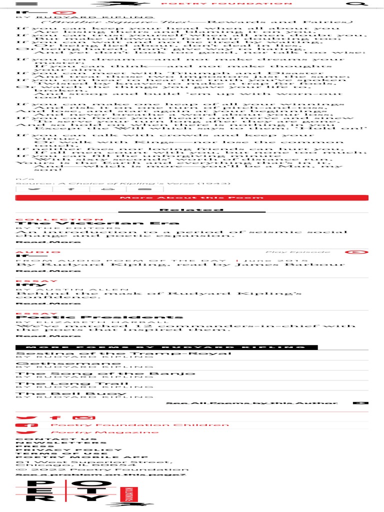 If - by Rudyard Kipling Poetry Foundation | PDF | Poetry