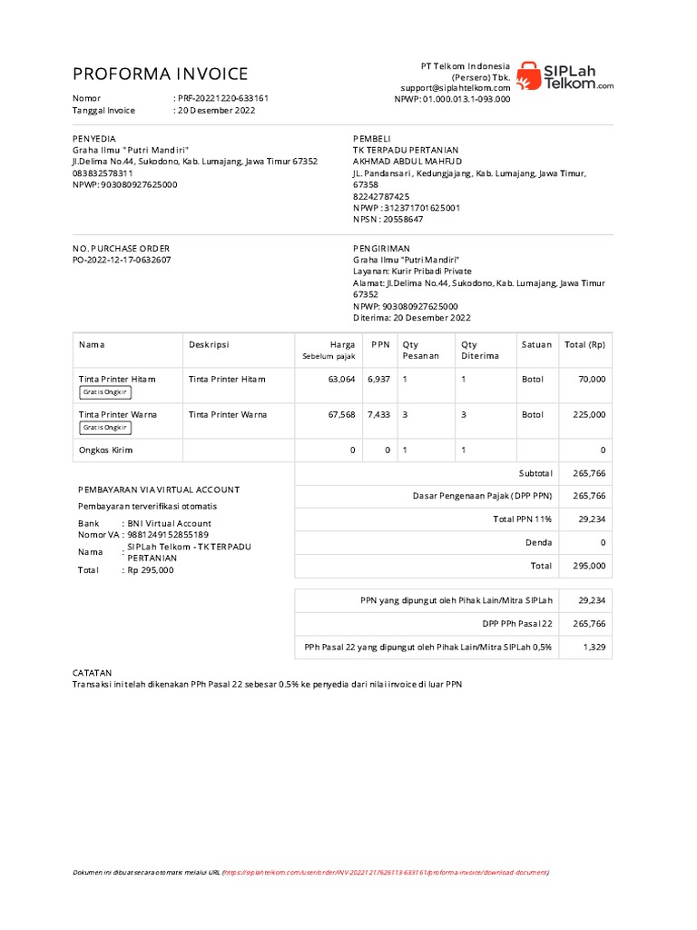 INVOICE Tinta Printer | PDF
