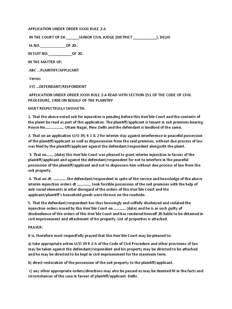 Application Under Order Xxxix Rule 2 | PDF | Lawsuit | Government Application Under Order Xxxix Rule 2 | PDF | Lawsuit | Government