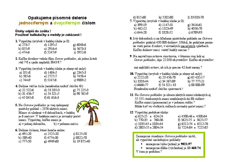 Písomné Delenie Jedno A Dvojciferným Číslom | PDF