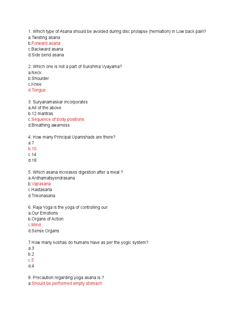 Yoga MCQ Question and Answers | PDF