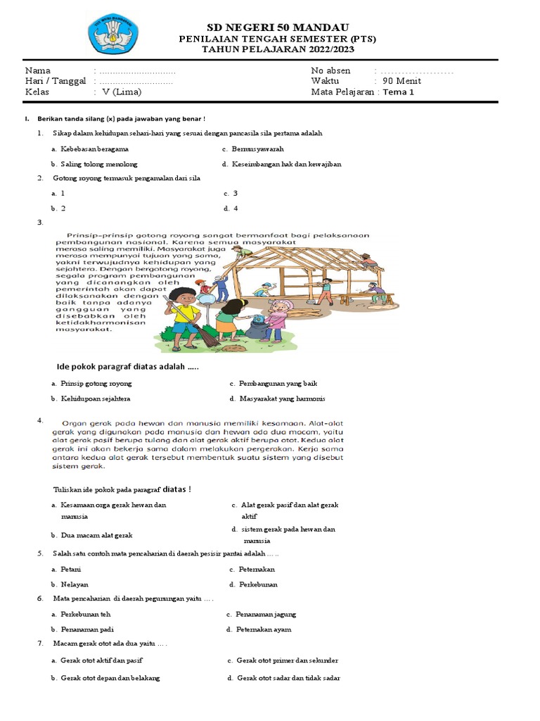 Soal Pts Kelas 5 Tema 1 | PDF