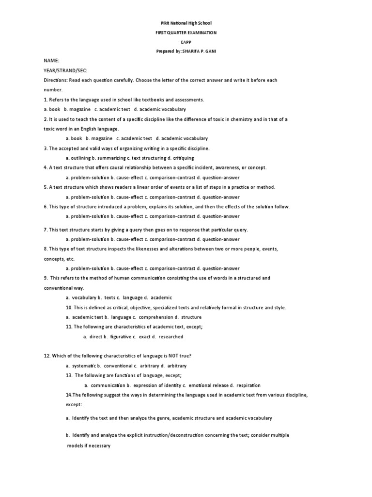 EAPP First Quarter Exam Questions | PDF | Educational Technology ...