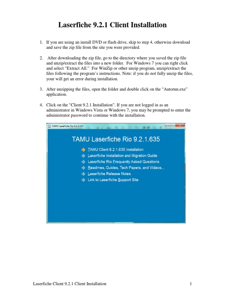 Laserfiche 9.2.1 Client Setup Guide | PDF | Zip (File Format ...