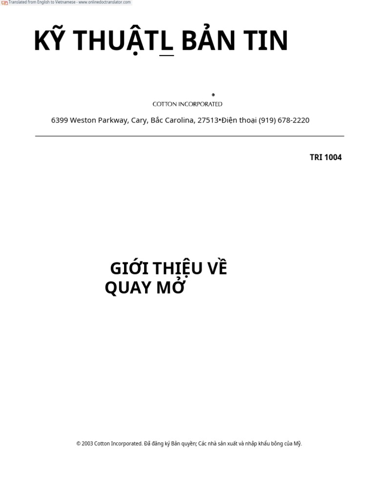 TRI 1004 Introduction To Open End Spinning - En.vi | PDF