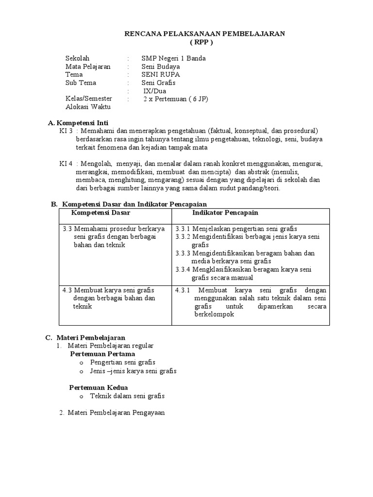 RPP Seni Grafis | PDF | Seni & Disiplin Bahasa | Seni