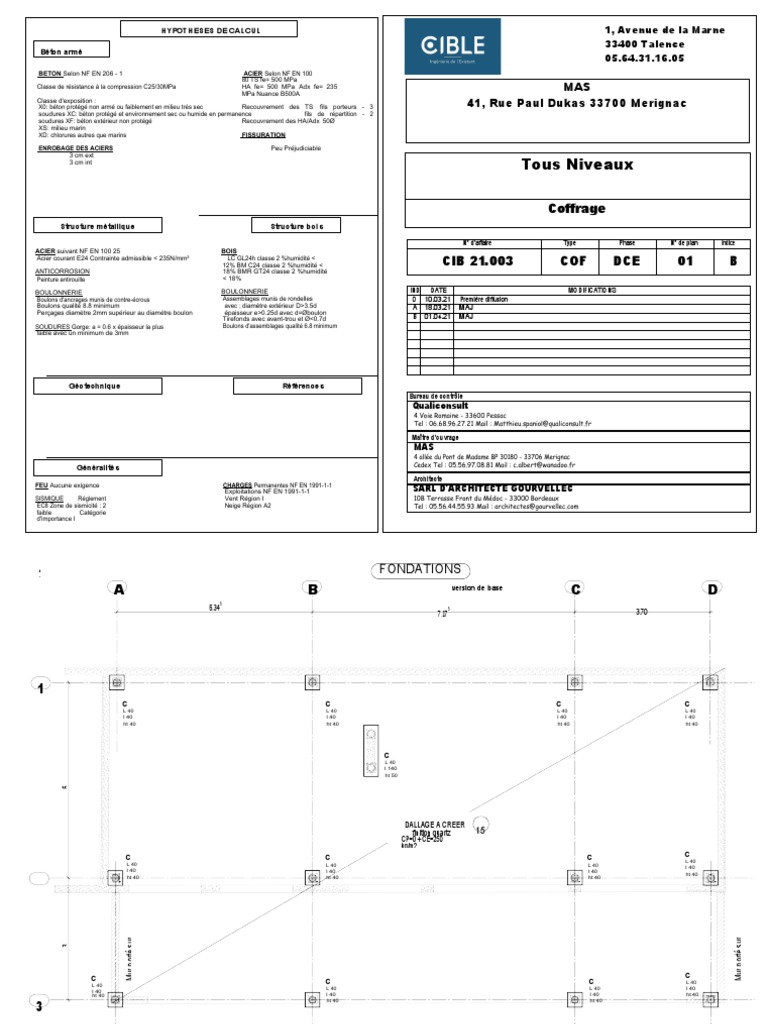 20 - Plan de Structure - MAS - BET CIBLE | Download Free PDF | Béton armé | Technologie du bâtiment