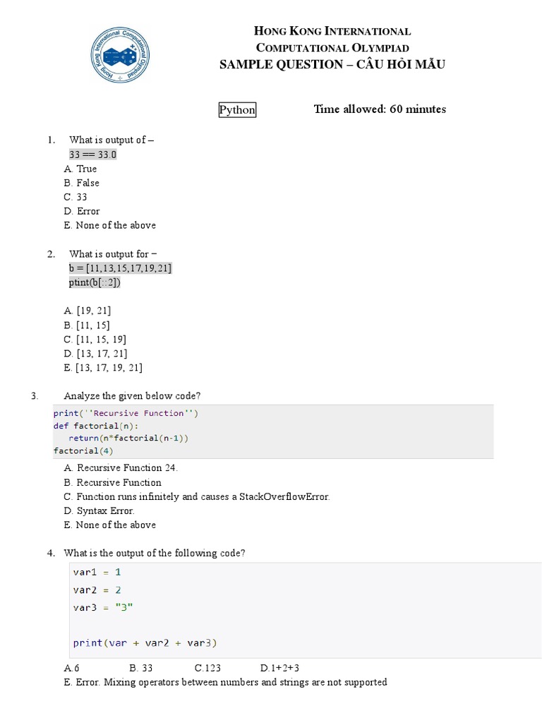 Python - Sample Question | PDF | Boolean Data Type | Systems Engineering