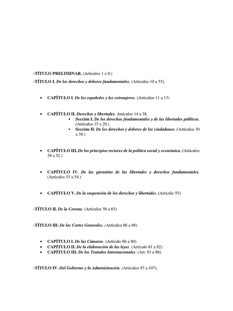 Esquema Sobre La Estructura De La Constitución Española De 1978 Pdf