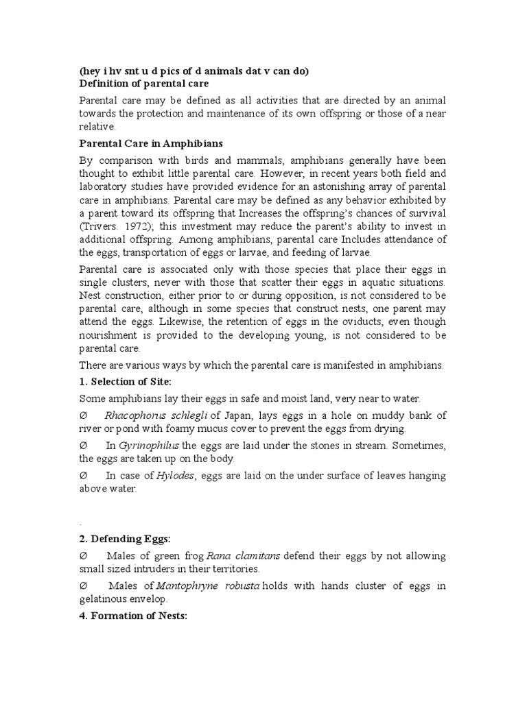 Definition of Parental Care | PDF | Frog | Egg