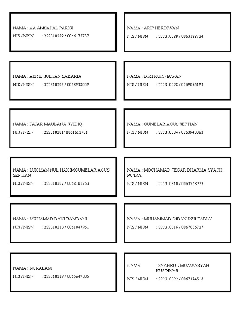 Template Nama Di Raport | PDF