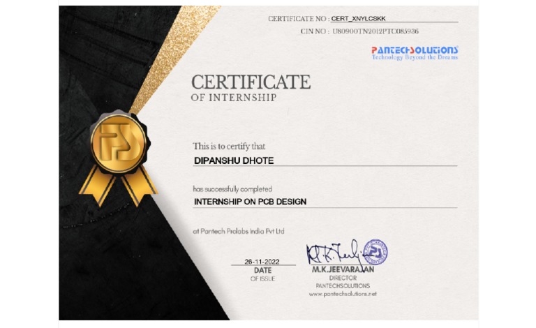 Certificate of Completion For Internship On PCB Design | PDF